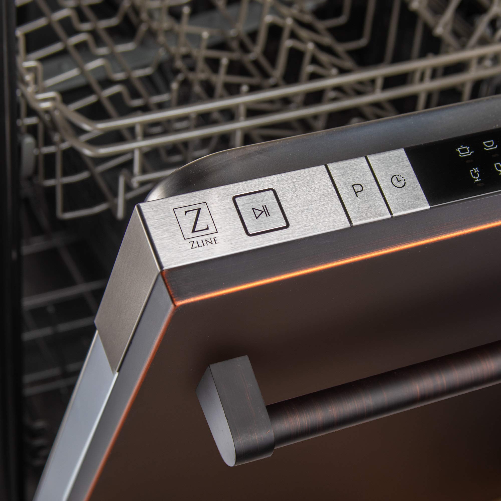 ZLINE 18 in. Compact Black Stainless Steel Top Control Dishwasher with Stainless Steel Tub and Modern Style Handle, 40dBa