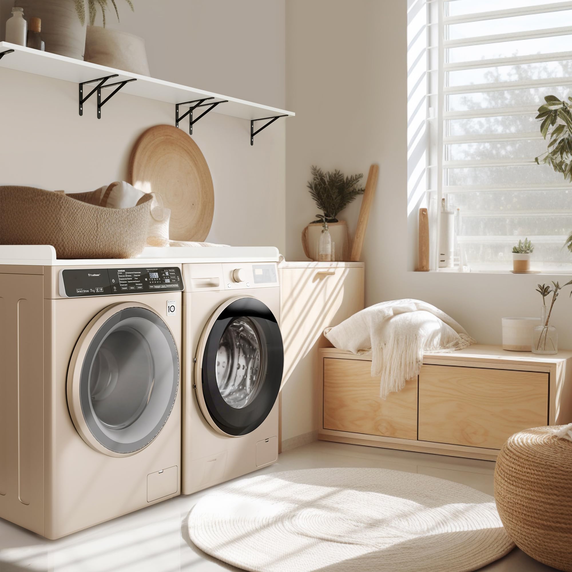 Kaboon Washer Dryer Countertop, Melamine Countertop with Edge Rails - 27.5" Depth x 54" Width Laundry Room Organization,White