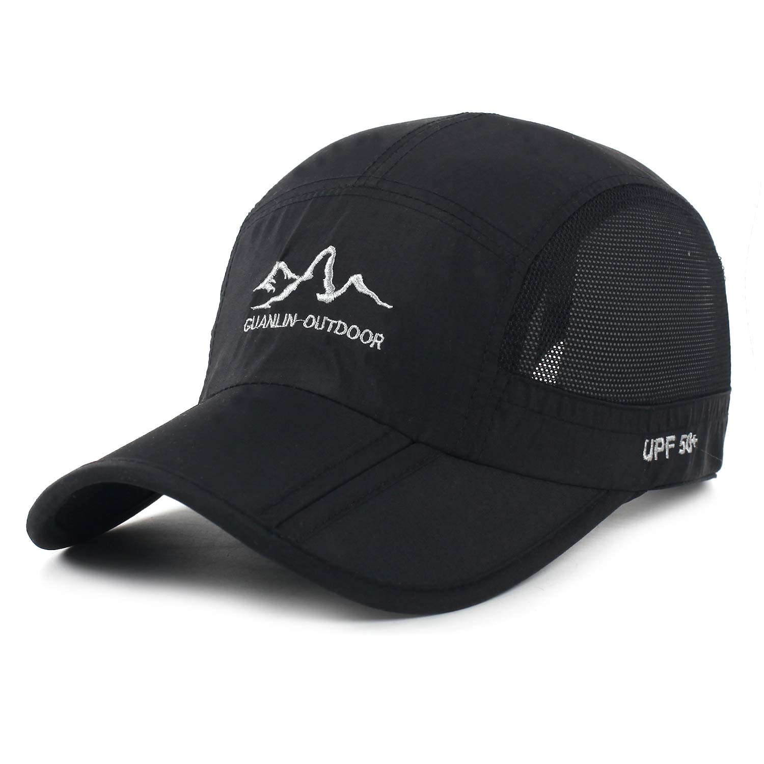 Black Baseball Cap, Trucker Hat Men, Golf Fishing Running Camping Cycling Quick Dry Sport Caps Unisex, Foldable UPF 50+ Sun Protection