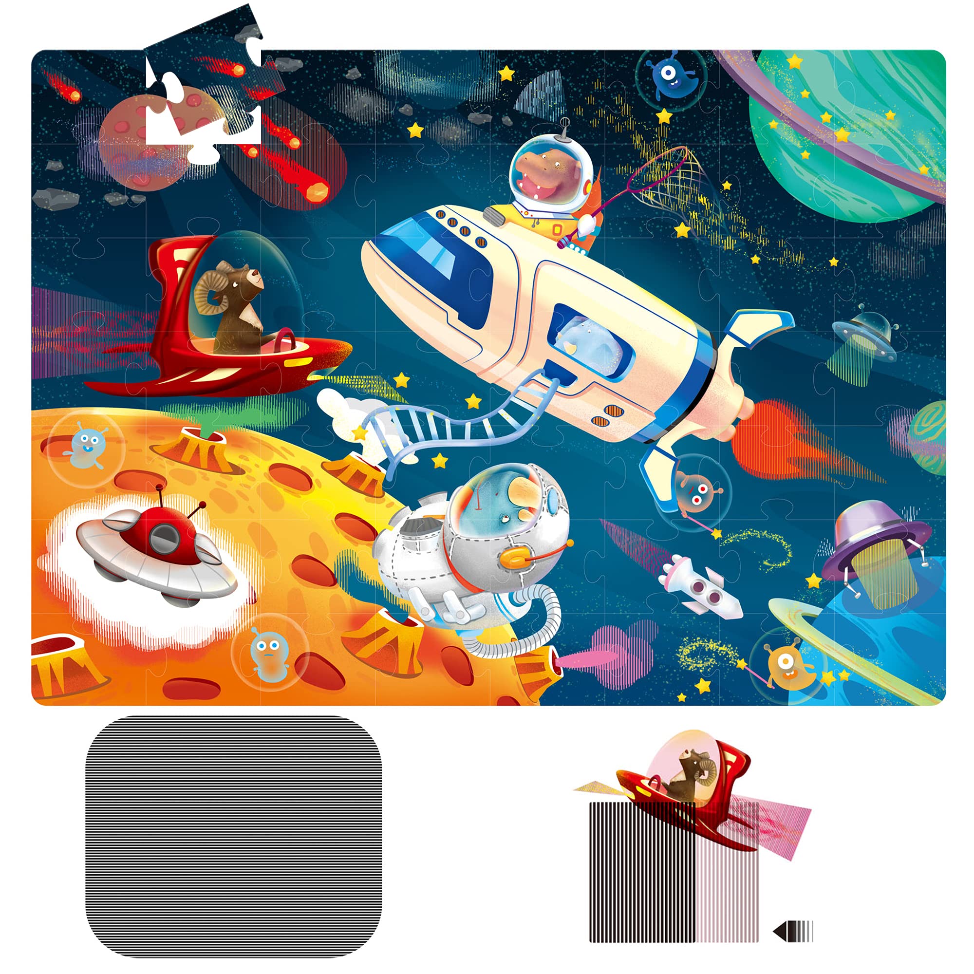 Floor Puzzles for Kids Giant Floor Puzzles Big Pieces Planet Puzzles 56 PCS Creative Moiré Fringes Jumbo Floor Puzzles Preschool Learning Educational Toys for Boys Girls (Fantasy Space)