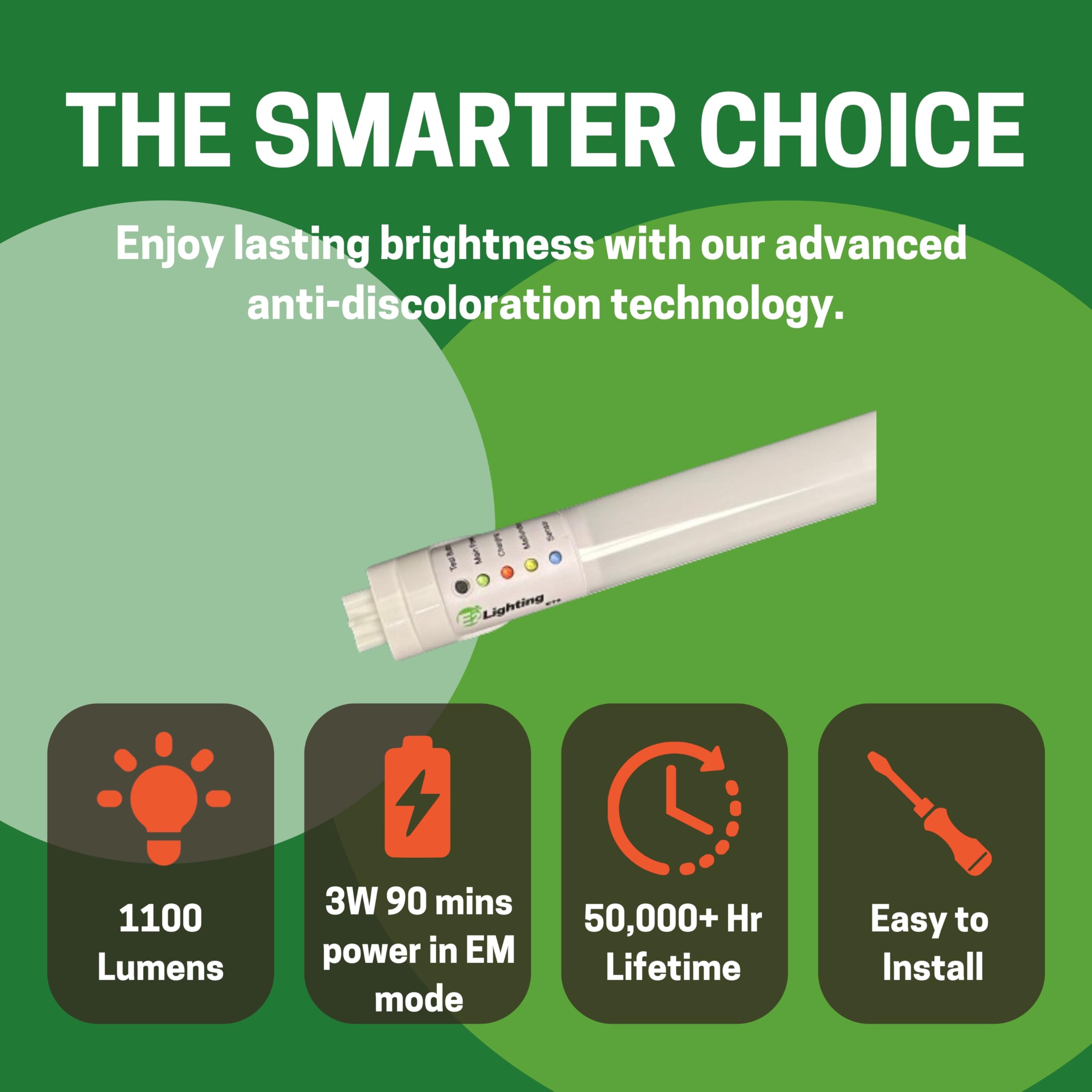 E2 Lighting LED Emergency T8 Tube, 2FT-9W, with Integrated Battery Backup (4000K)
