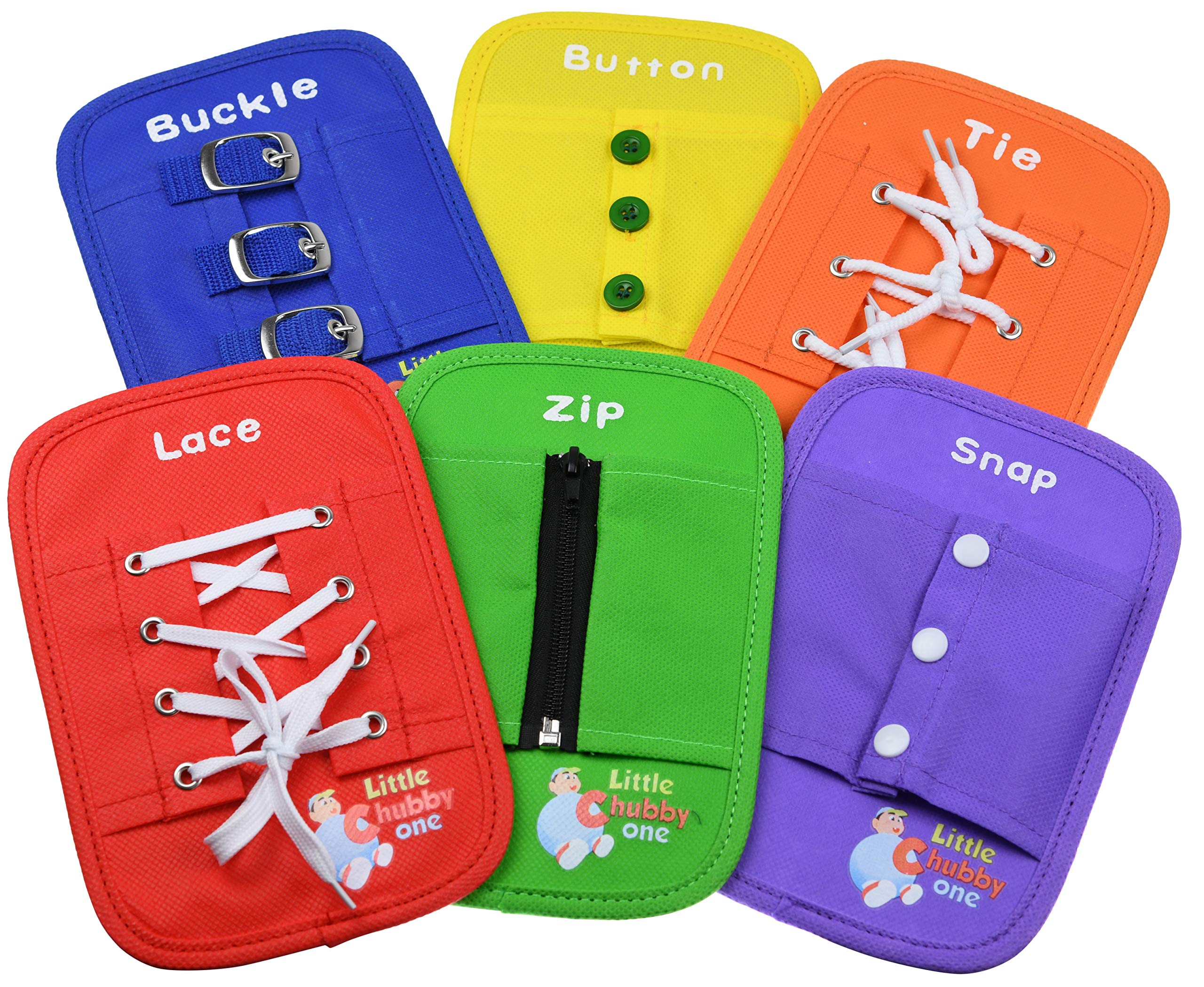 LITTLE CHUBBY ONE Busy Board Set - Learning Activity Toy - Educational Toy Helps Develop Motor Skills Dress Skills Color Recognition and Hand Eye Coordination Perfect for Traveling (4x5 Inches)