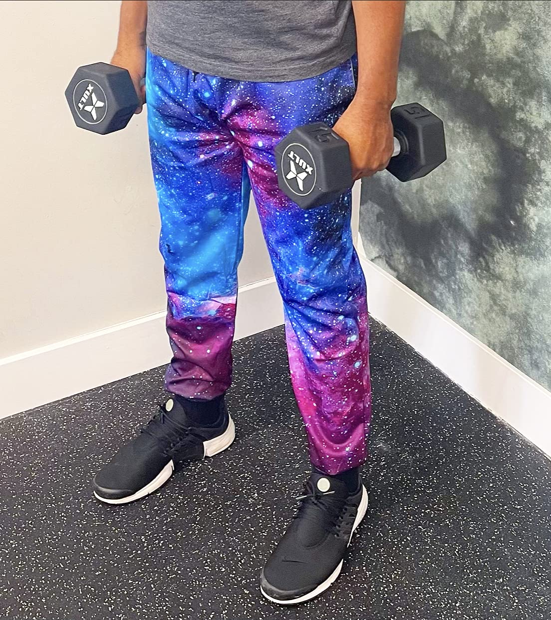 Belovecol Bright Galaxy Sweatpants for Men Novelty 3D Print Jogger Pants with Pocket Active Stretchy Sweat Pant Trousers L