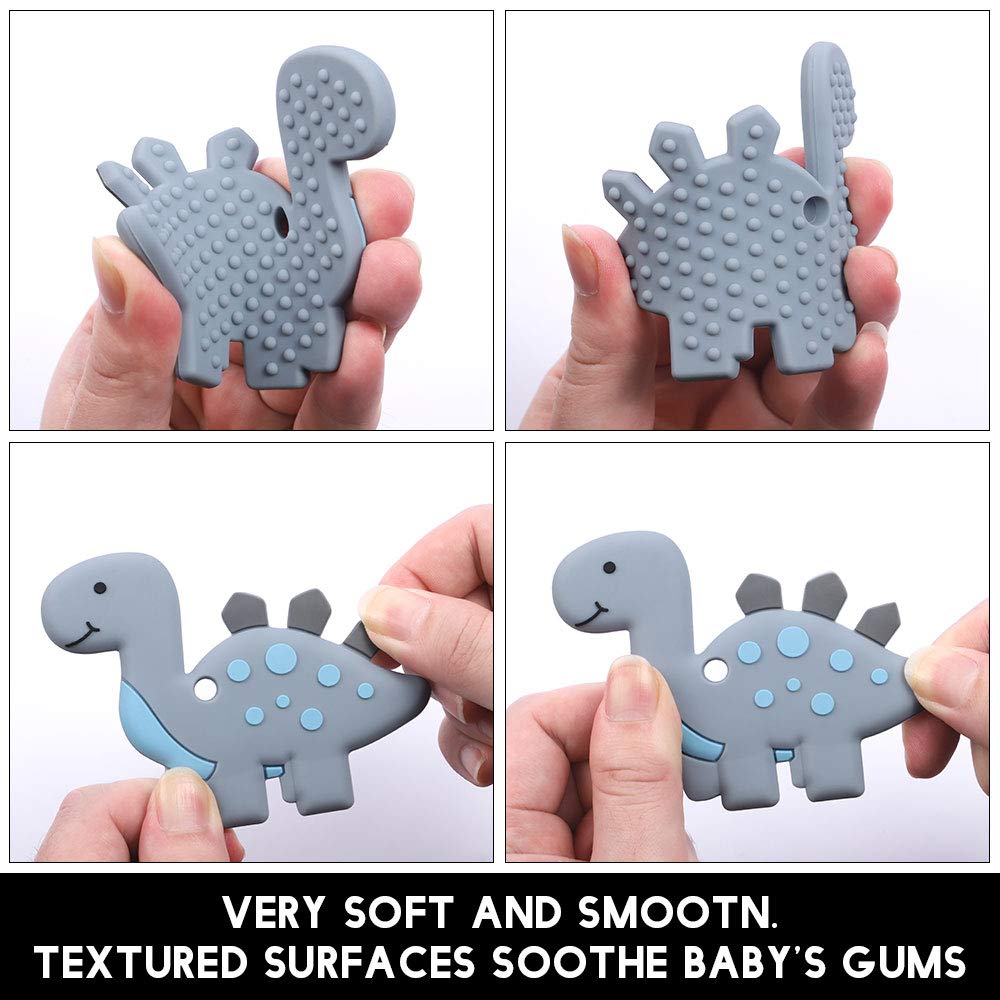 Baby Dinosaur Teething Toys,BPA Free Food Grade Silicone Teether,Highly Effective Pain Relief for Boy and Girl,Freezer Safe Teething Egg (Gray)