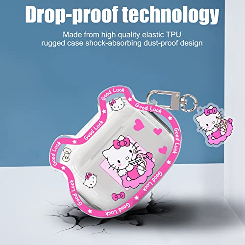 Cute Cat Case for AirPod 3rd Generation Cover with Loverly Cartoon Anime Funny Kawaii Pink Cat Keychain for Women Girls Kids,Clear Shockproof Protective Soft Silicone Cover for AirPod 3rd Generation