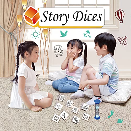SQBELL Happy Story 9 Cubes Bundle Sets Roll Cubes - A Happy Trip and Challenge of Words and Stories, 4 Models dice 54 Images Unlimited Stories Combination Story Dice Game Set Imaginative Play for Kids