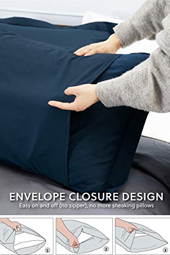 Bedsure Standard Pillow Shams Set of 2 for Kids, Brushed Microfiber Navy Bed Pillow Shams for Queen Bed, Super Soft and Cozy 20x26 Inch Shams Envelope Closure