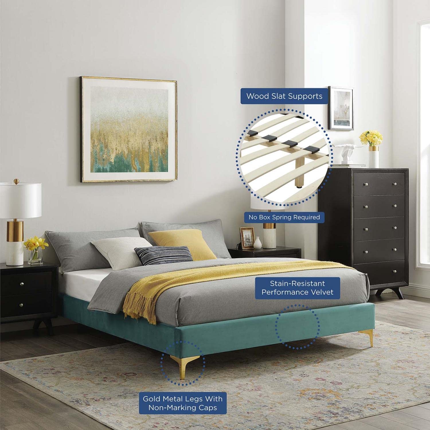Modway MOD-6306-TEA Sutton Full Performance Velvet Bed Frame, Teal