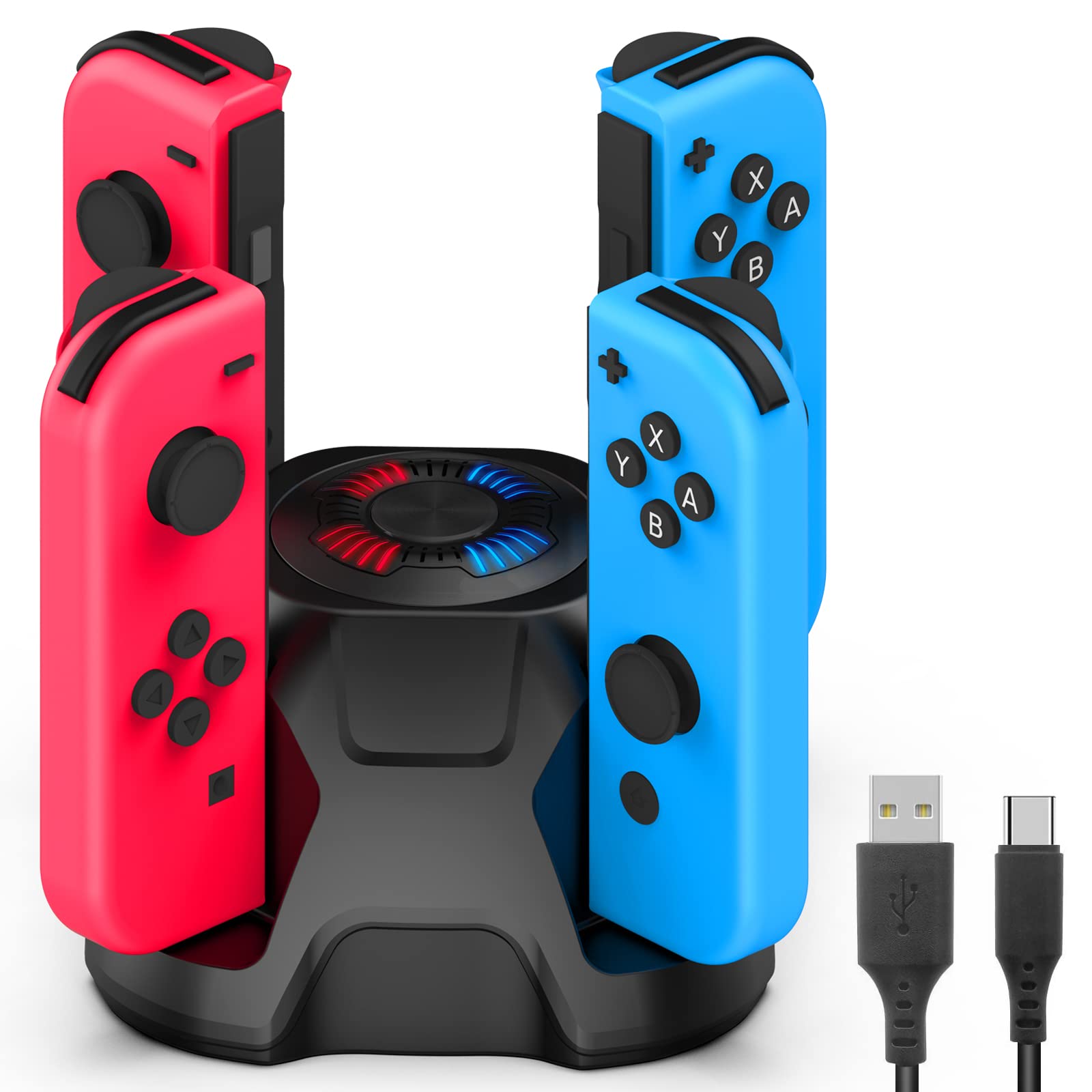 Charging Dock Compatible with Nintendo Switch Joycons & OLED Model,Joy Cons Charger with LED Indication,Charge Up to 4 Joy-Cons with Charging Cable