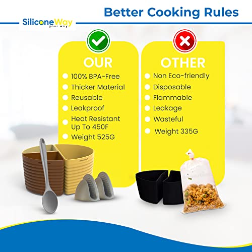 SiliconeWay 6PCS Slow Cooker Liners Set of 3 for Slow Cooker 6-8 QT β Triple Slow Cooker Divider Includes Silicone Gloves, Spoon β BPA Free Durable Silicone Divider Insert β CrockPot & Non-Stick