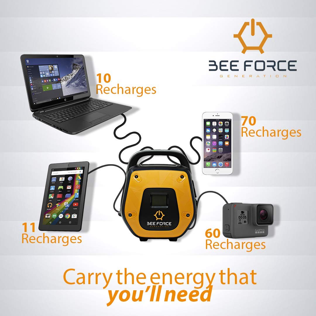 BEE FORCE New Portable Solar Generator and Power Bank 300Wh Battery Capacity, 600W Peak Power, 300W Continuous Power. Power Station for Camping Trips, Emergencies, CPAP Devices, Power Storage.