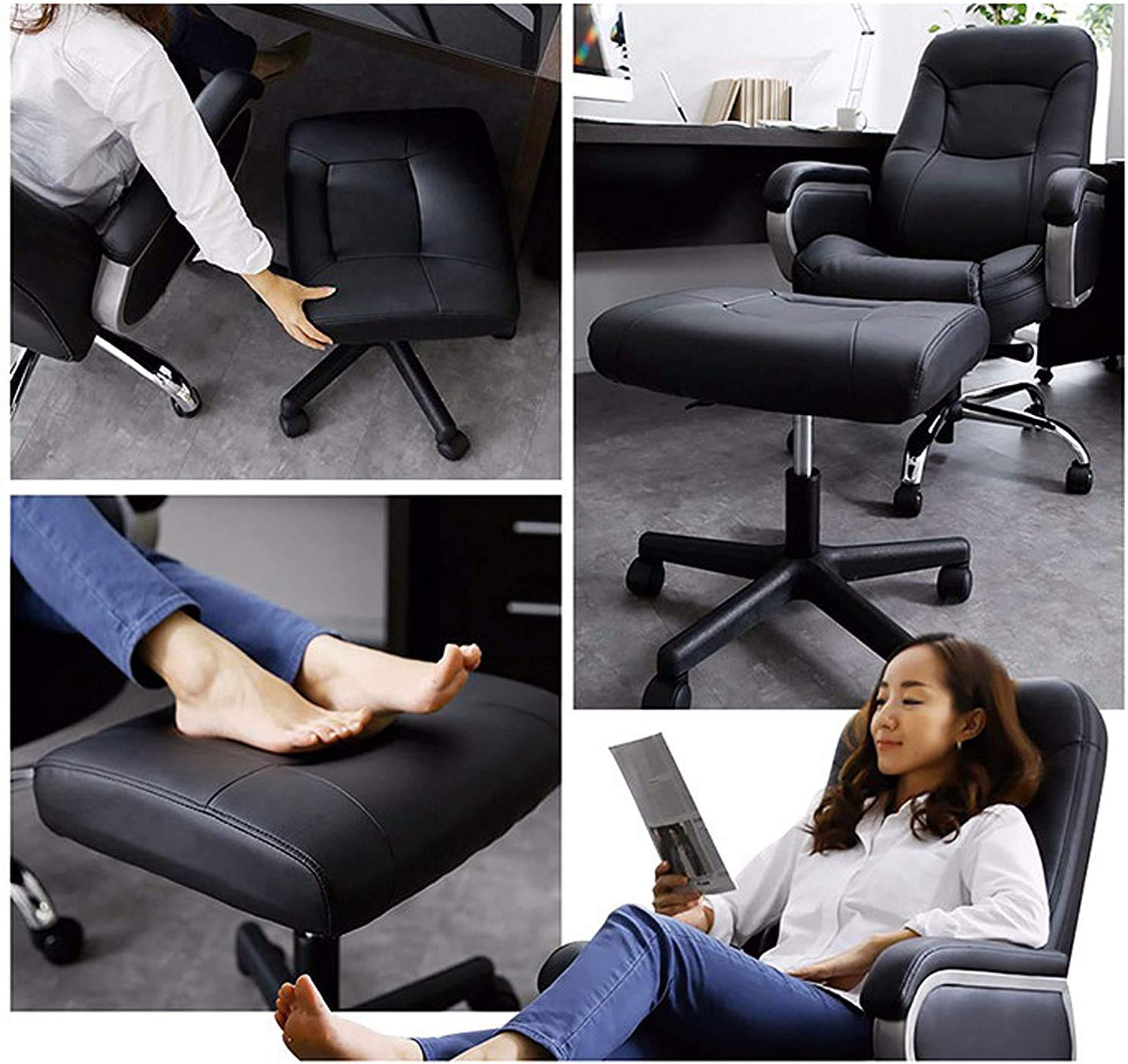 BQKOZFIN Footrest Adjustable Height Footstool with Wheels Rolling Under Desk Leg Rest Ottoman for Home Office, Black (not Stool)