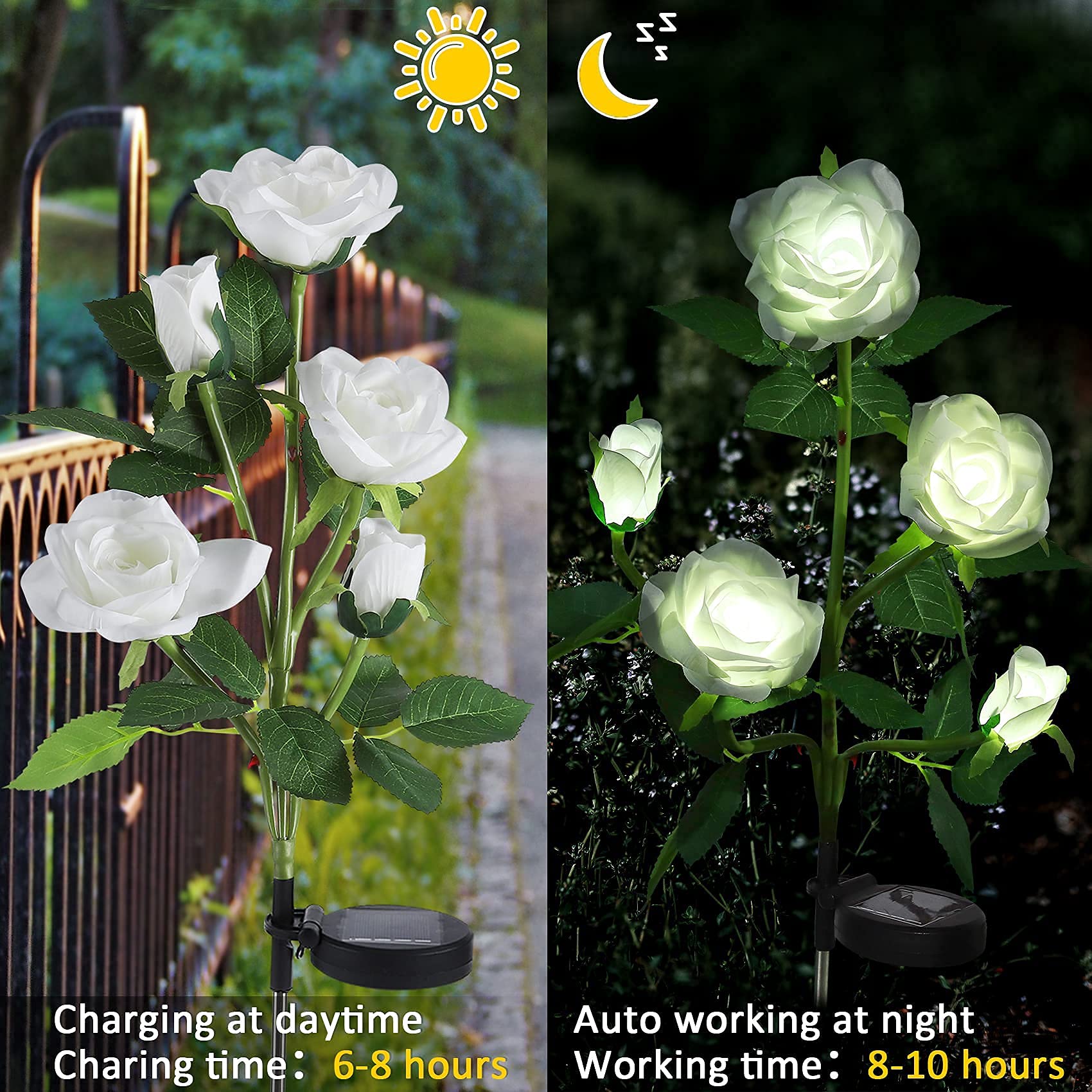 JJGoo Solar Garden Lights, Solar Rose Light for Outside, New Upgraded Outdoor Waterproof Light for Garden Patio Yard Front Porch Decor, White