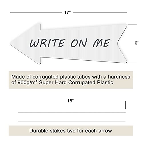 Blank Arrow Signs with Stakes 3 Pack 17 x 6 Inches Wedding Directional Yard Signs with Stakes, This Way Arrow Yard Signs Birthday Party Signs Arrow