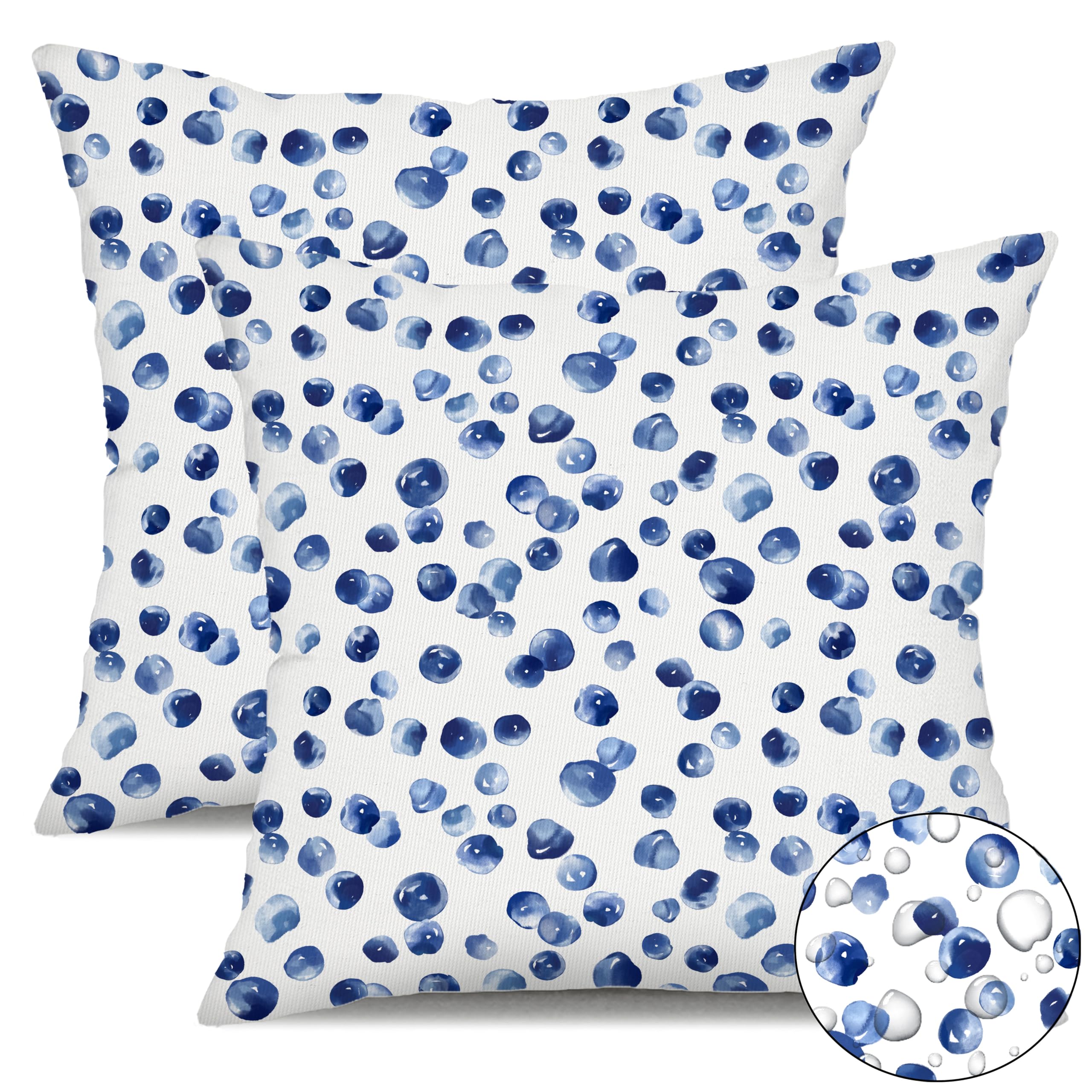 DFXSZ Outdoor Pillow Covers 16x16 Inch Set of 2 Blue Polka Dot Decor Waterproof Throw Pillow Covers Farmhouse Outdoor Waterproof Pillow Covers Decor for Patio Funiture Garden Sofa Couch