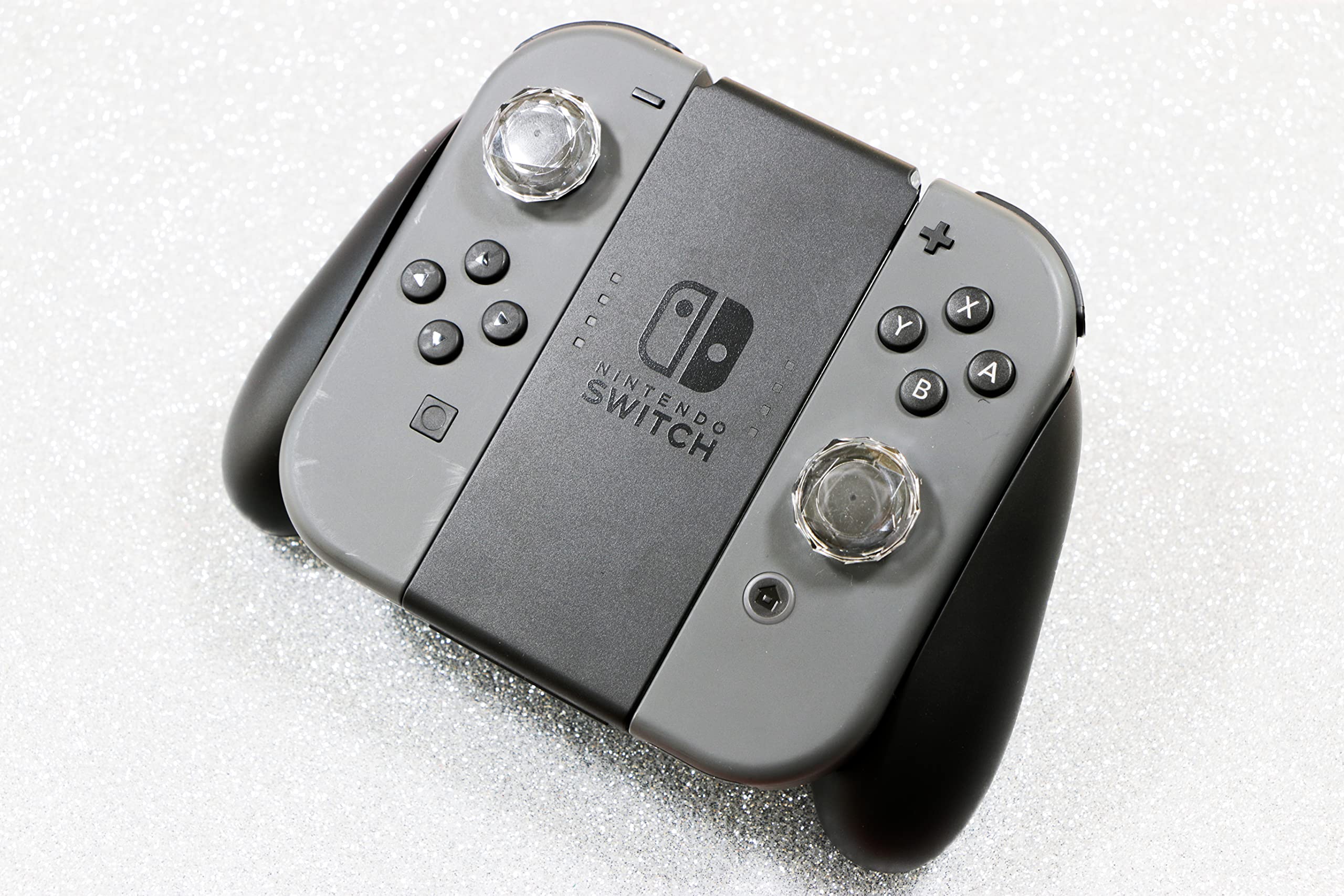 BelugaDesign Clear Crystal Thumb Grips | Compatible with Nintendo Switch Standard Lite OLED | Glitter Transparent Button Cap Joystick Cover for Joy-Con | Pack of 2 (Clear Crystal)