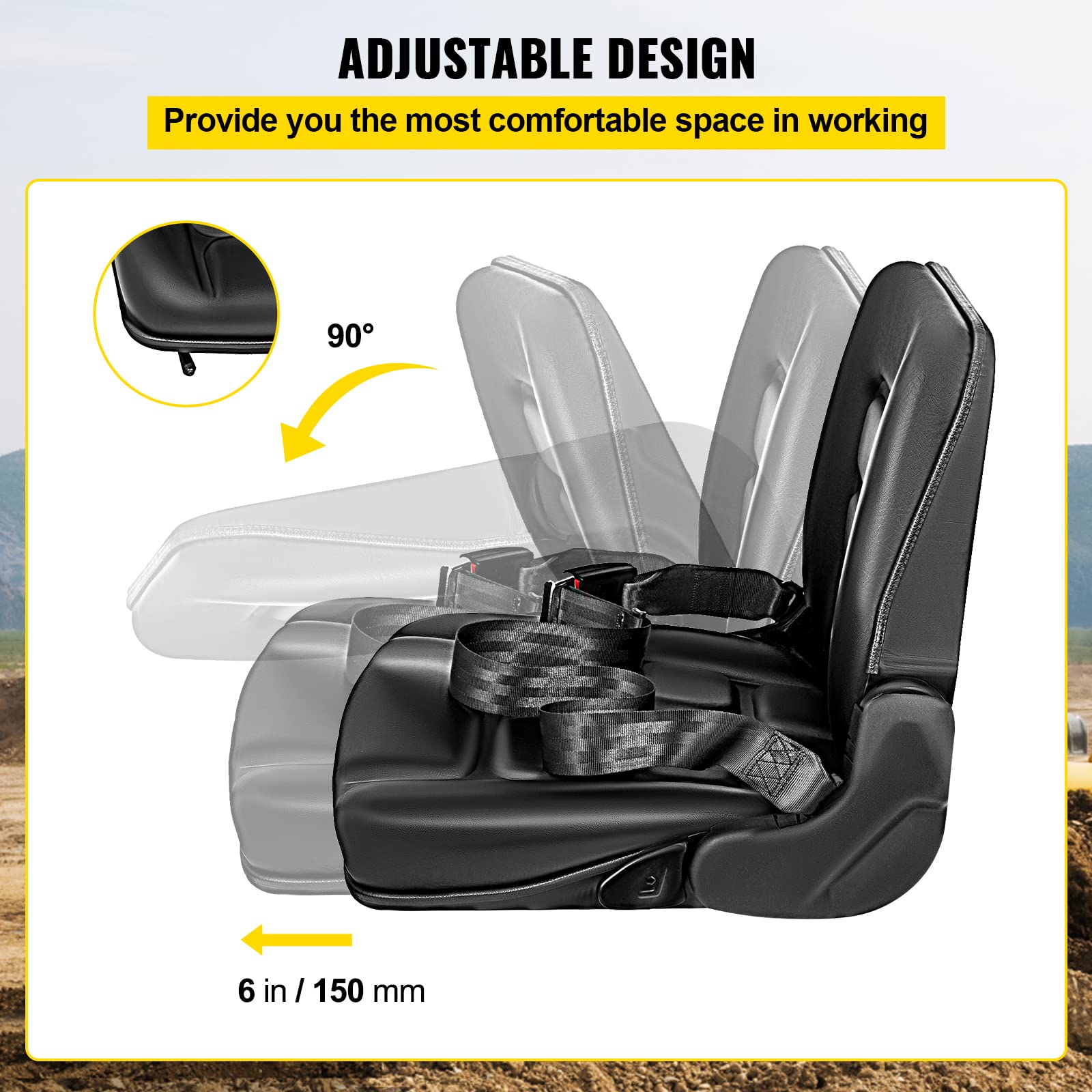 Bestauto Universal Forklift Seat with Armrest, Fordable Tractor Seat with 180° Adjustable Back Angle Fits Excavator Forklift, Tractor, Skid Loader, Backhoe Dozer Telehandler, Heavy Mechanical Seat , Black