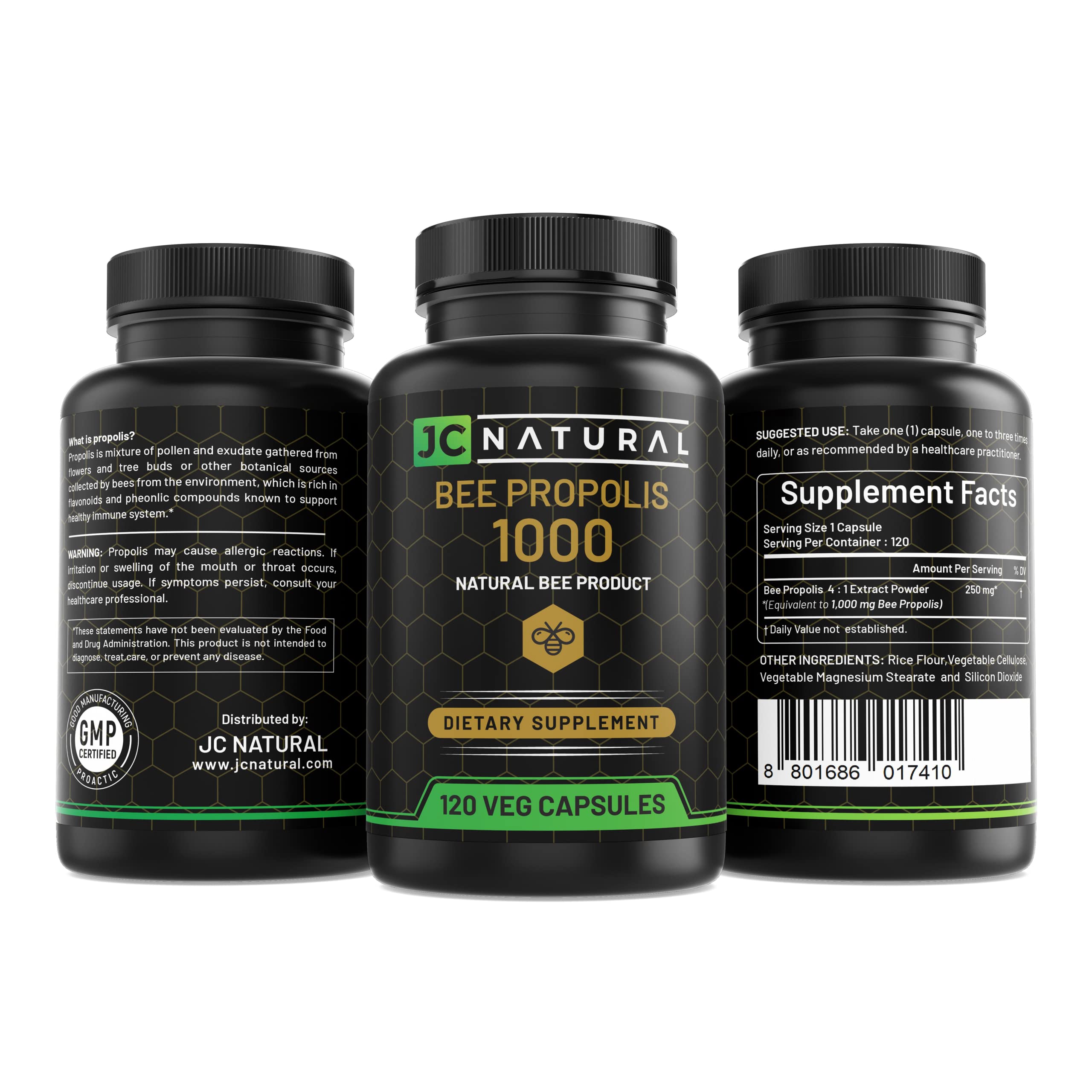 Bee Propolis Concentrate 1,000mg Dietary Supplement for Immune System, Straight from Nature, Non GMO- 120 Veg Capsules by JC Natural