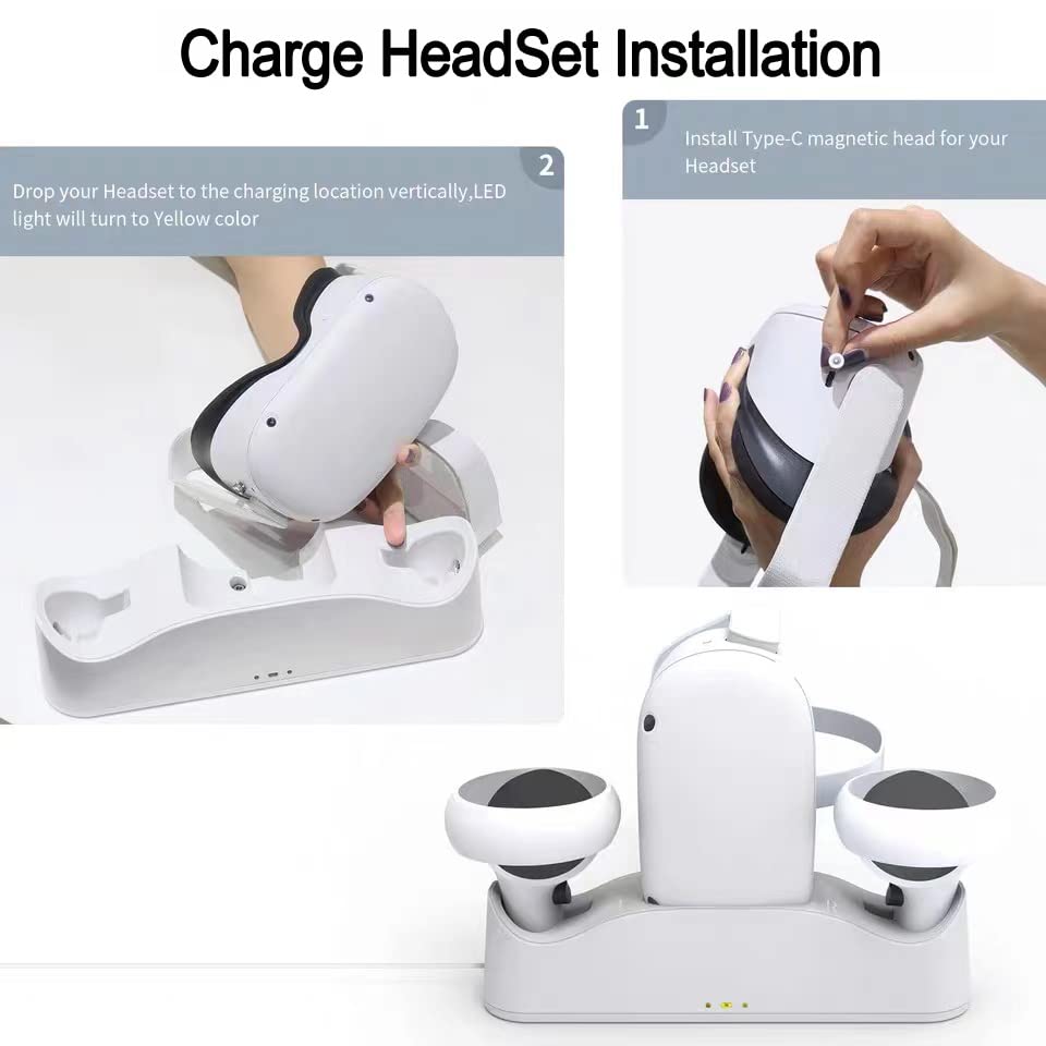 Charging Dock support for Oculus Quest 2,with 2 Rechargeable Batteries,USB-C Charge Cable, 4 Magnetic Connector Heads,2 Battery Covers for VR Controllers and Headset