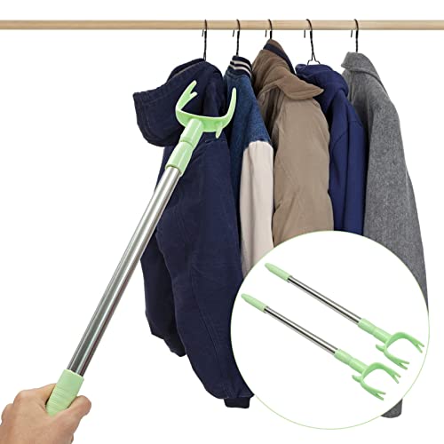 Curtain Rod Hooks Closet Reacher Pole Clothes Laundry Drying Rack Pole: 2pcs Retractable Coat Hanger Rod Adjustable Clothes Tension Pole Clothesline Prop Pole Metal Hangers