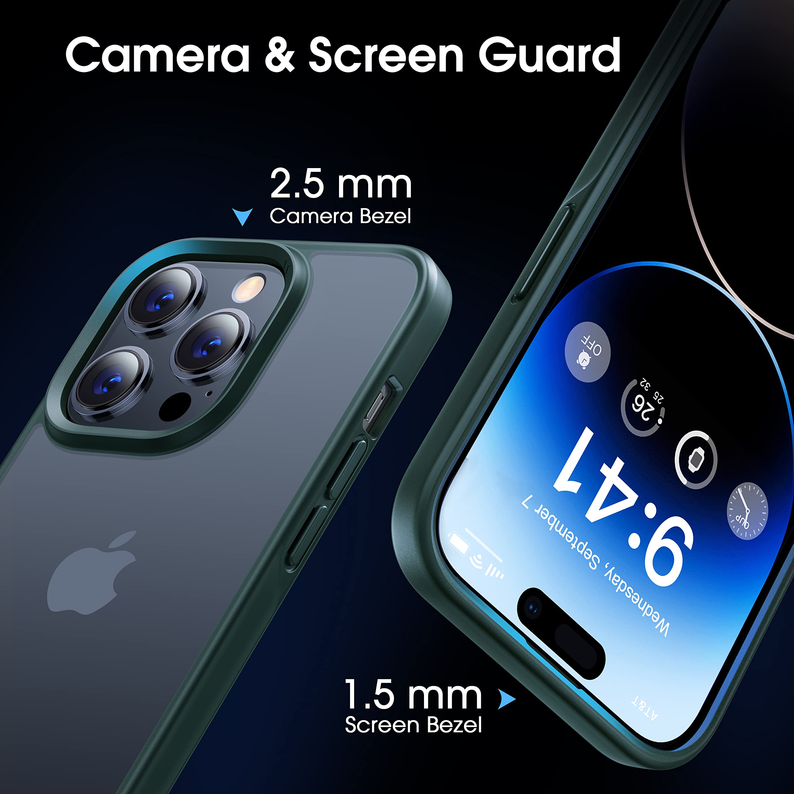 CASEKOO for iPhone 14 Pro Case Matte Shockproof, [Never Yellow] [10FT Mil-Grade Drop Protection] Translucent Slim Cover Women Men 14 Pro iPhone Case, Frosted Green