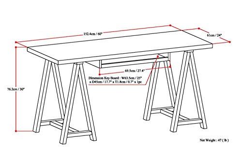 SIMPLIHOME Sawhorse SOLID WOOD Modern Industrial 60 inch Wide Home Office Desk, Writing Table, Workstation, Study Table Furniture in Medium Saddle Brown