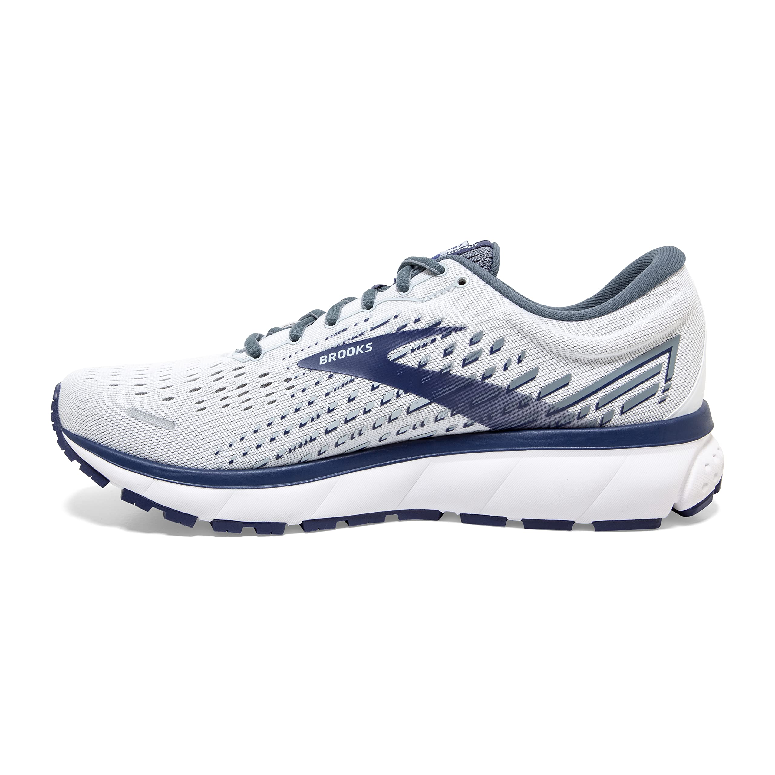 Brooks Men's Ghost 13 Running Shoe - White/Grey/Deep Cobalt - 11.5 Narrow