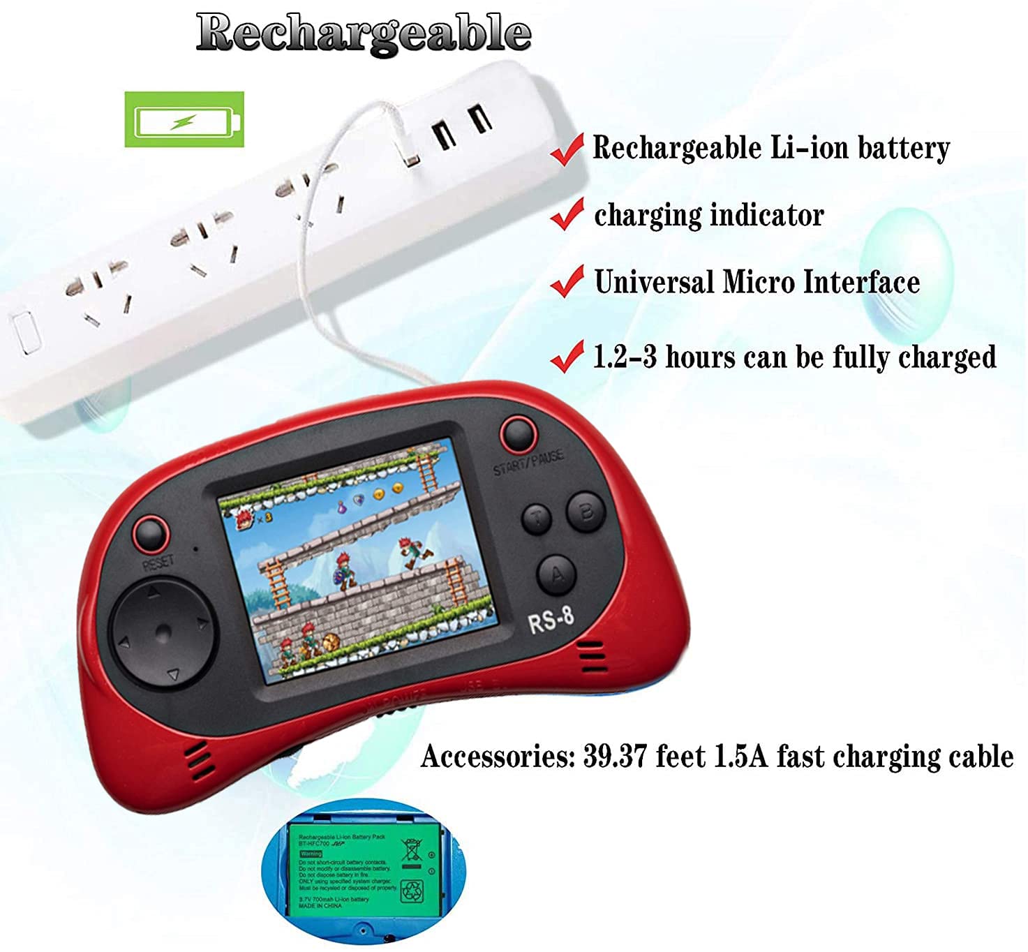 MJKJ Portable Handheld Game Console for Kids, Mini Travel Game Console 2.5-Inch LCD Screen Built-in 200 Classic Game Handheld Video Console Supports AV/TV, Game Boy Favorite (Red)