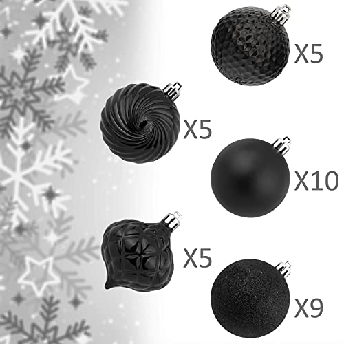 KI Store Black Christmas Balls 34pcs 2.36-Inch Christmas Tree Decoration Ornaments for Xmas Tree Halloween Wreath Garland Decor Ornaments Hooks Included