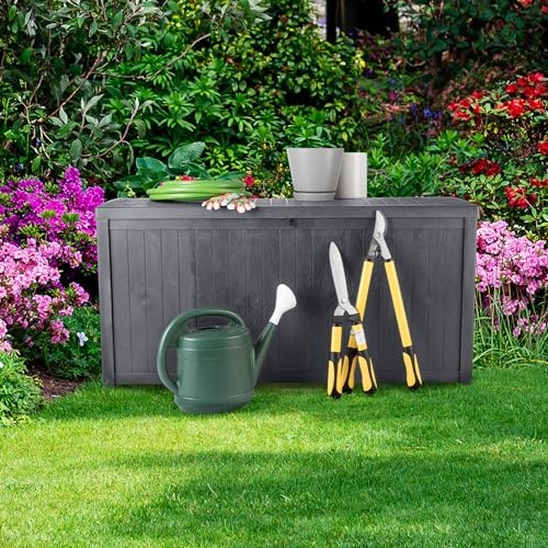 Pure Garden Storage Box - 113Gal Waterproof Box for Patio or Pool Storage - Durable and Fade-Resistant Resin Deck Box with Lockable Design (Gray)