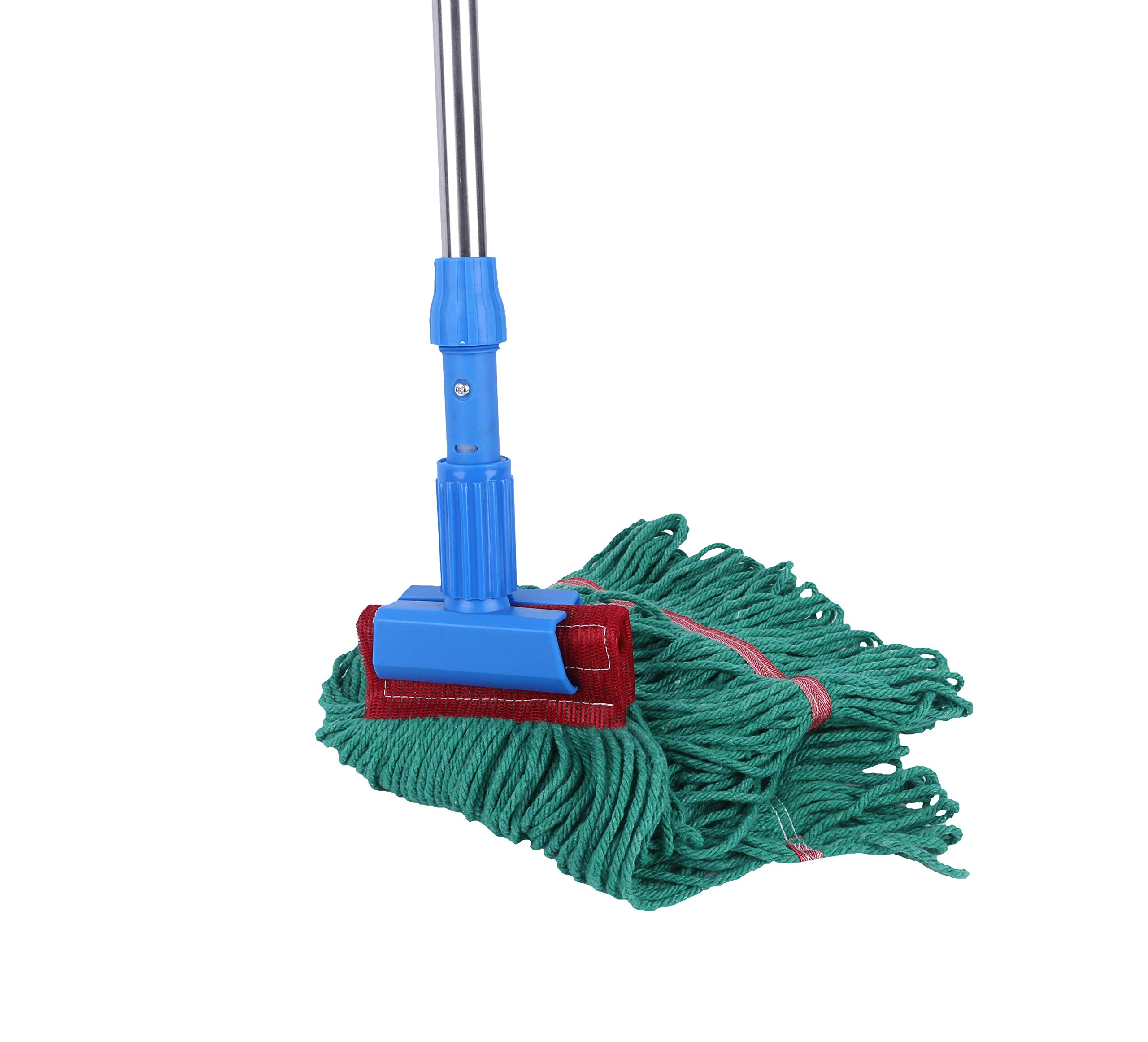 Cotton Yarn Wet Mop Set Microfiber Mop Commercial Looped End with Stainless Steel Telescopic Handle(Green)