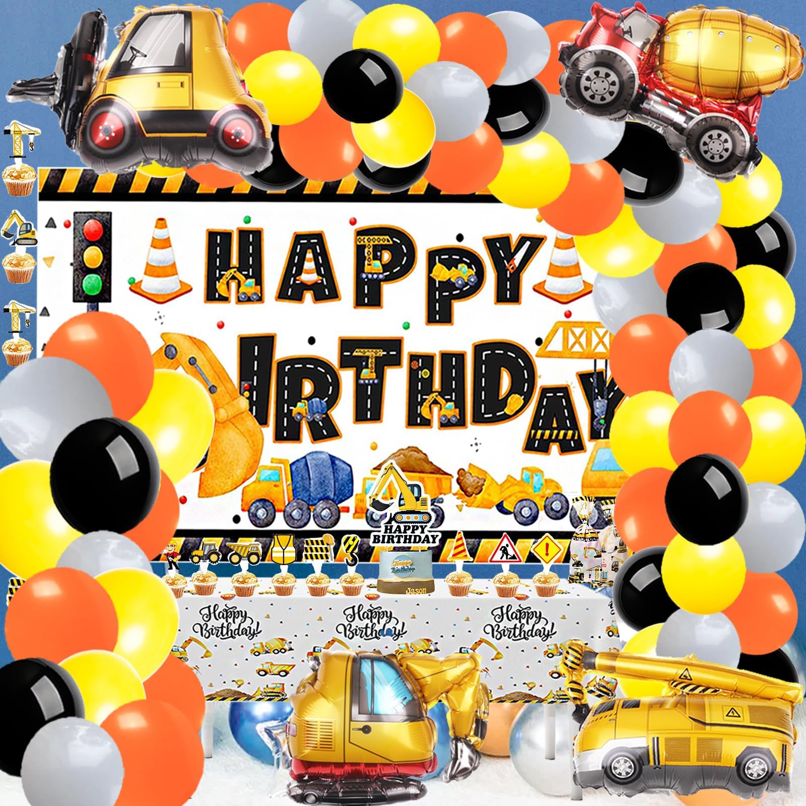 Construction Party Decorations Construction Birthday Party Supplies Construction Theme Balloon Garland Include Tablecloth Backdrop, Tablecloth, Banner for Dump Truck Party Decorations