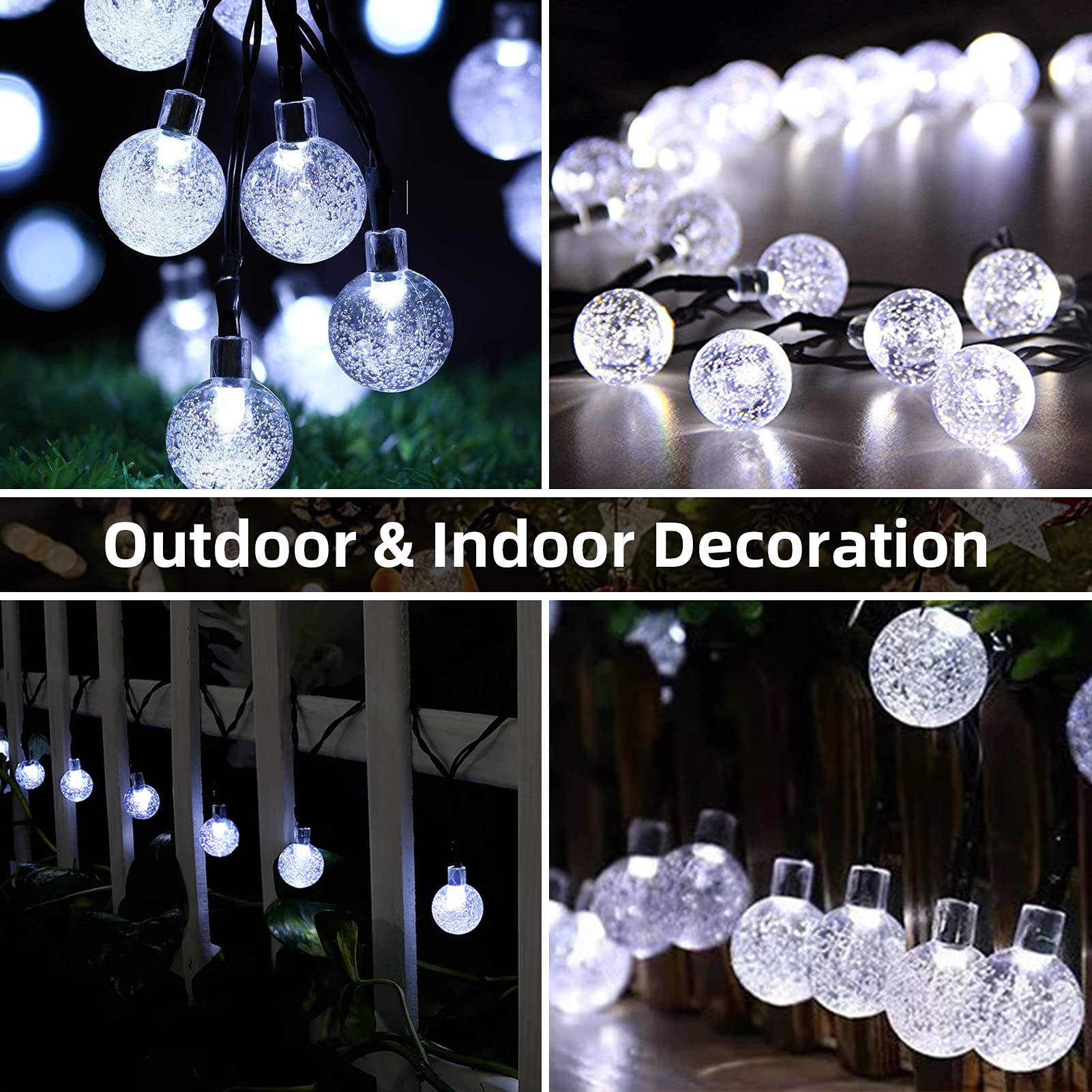 Solar Garden Lights 35FT 60LED Crystal Globe Solar String Lights, 8 Modes Waterproof String lights Outdoor, Solar Lights Outdoor for Garden,Yard,Patio,Wedding,Home party,Christmas,Decoration. (White)