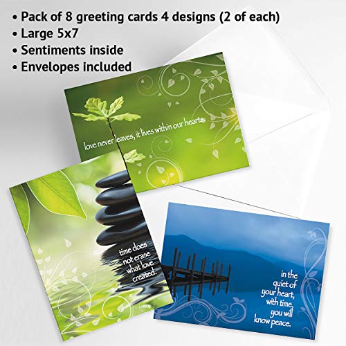 Thoughts of Peace Sympathy Greeting Cards - Set of 8 (4 Designs), Large 5" x 7", Sympathy Cards with Sentiments Inside, White Envelopes