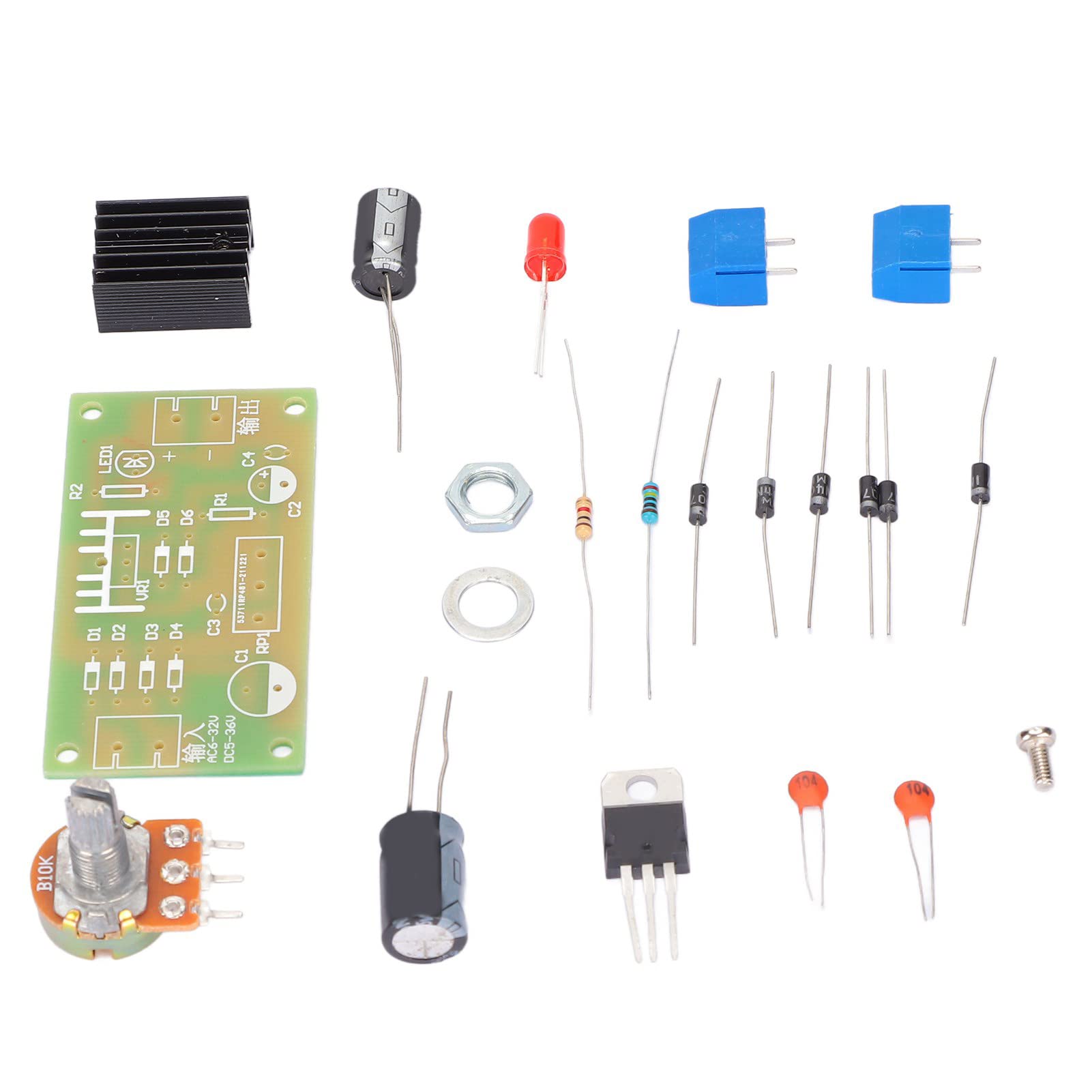 Walfront LM317 Adjustable Regulated Power Supply DIY Kit ABS Board AC/DC Input Output Rectifier Circuit Input Adjustable Voltage Set for School Education lab