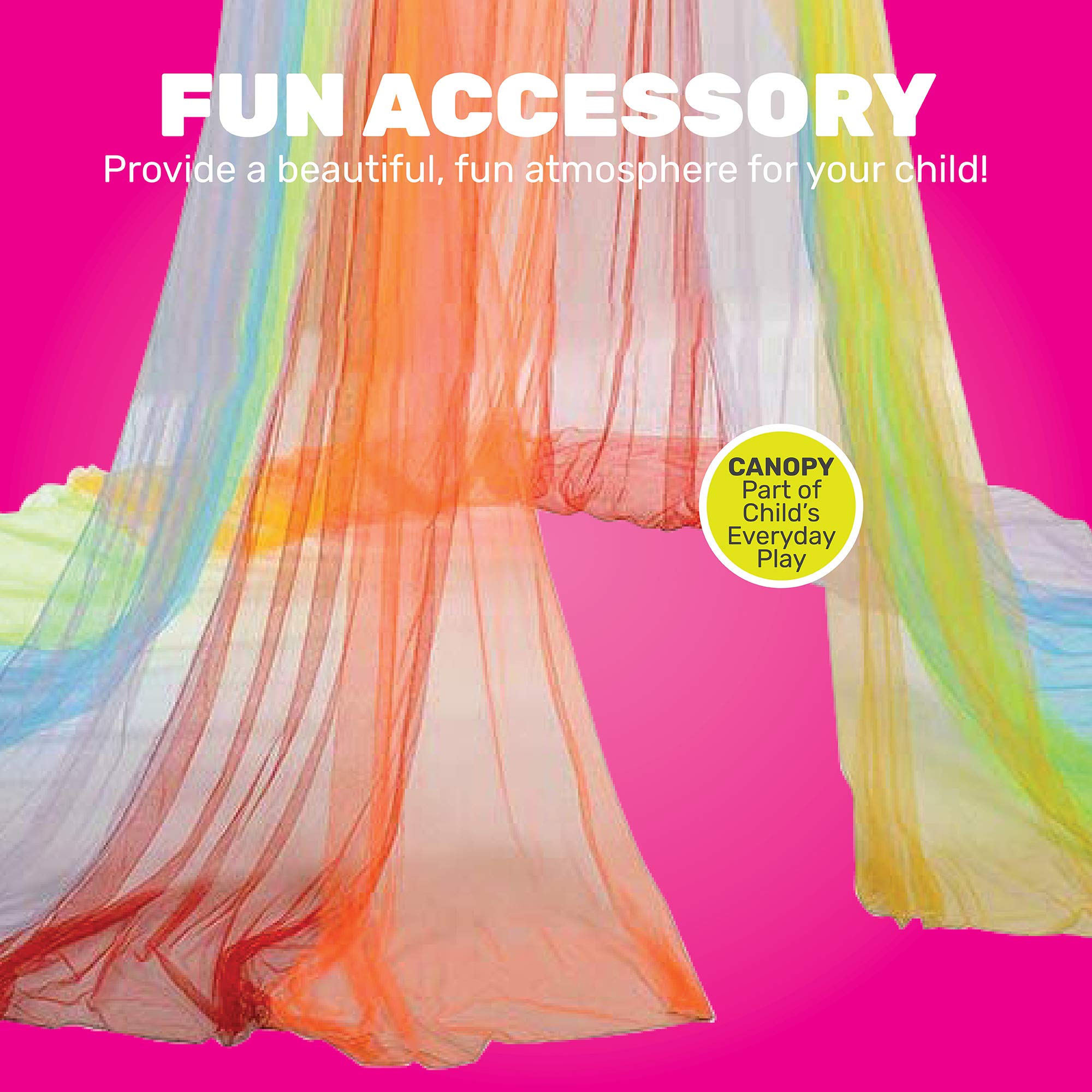 Constructive Playthings Rainbow Retreat Kids Canopy,Decorative, Fun Space Hanging Bed Canopy for Bedrooms, Optimize Classroom Space or Play Space, Mesh Netting, Built In Loop, Easy Assembly, All Ages