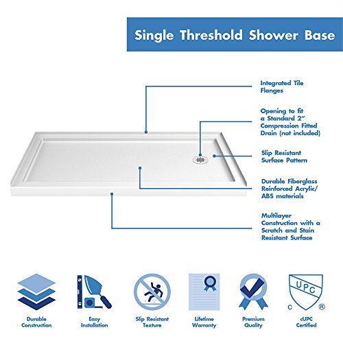 DreamLine Flex 34 in. D x 60 in. W x 76 3/4 in. H Semi-Frameless Shower Door in Brushed Nickel with Right Drain Base and Backwalls, DL-6229R-04