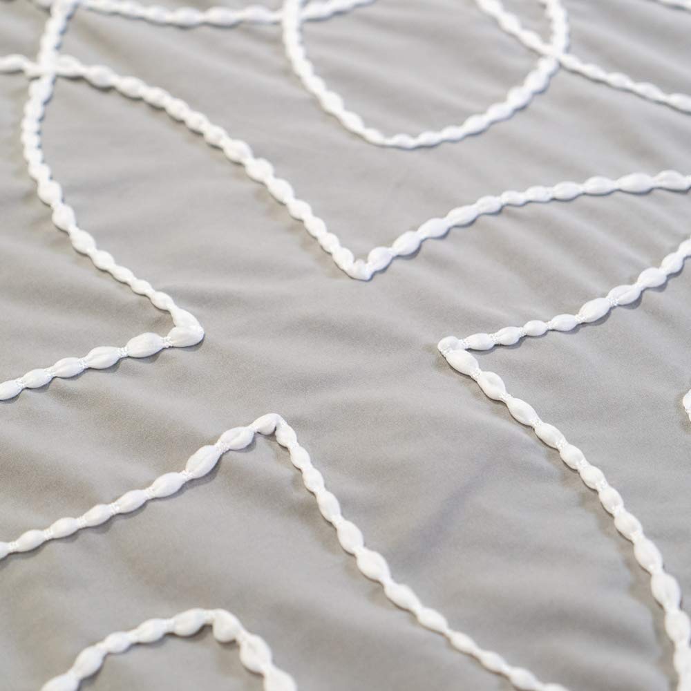 Duvet Cover 3 Piece Bedding Set Hotel Collection- King Size Gray White Rope Embroidered Ultra Soft Brushed Microfiber Comforter Cover with Zipper Closure and 2 Pillow Shams (Rope Embroidered, King)