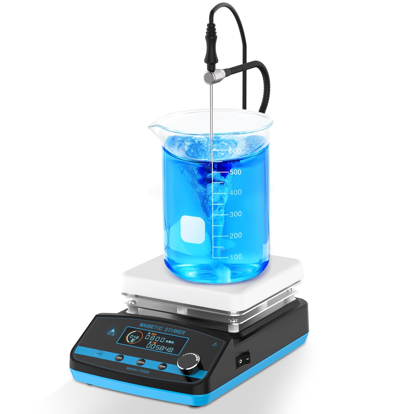 Digital Magnetic Stirrer Hot Plate w/Temp Sensor, 572℉ Magnetic Stir Plate w/3 Stir Bars, Max 6L Capacity Hot Plate Stirrer, 100-2000 RPM Magnetic Hotplate Stirrer w/LCD Display n Support Stand