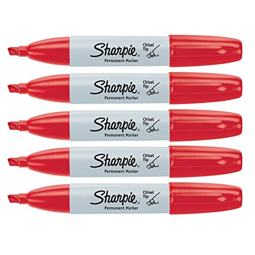 Sharpie Permanent Marker, Chisel Tip, Red, 5 Markers per order (38283)
