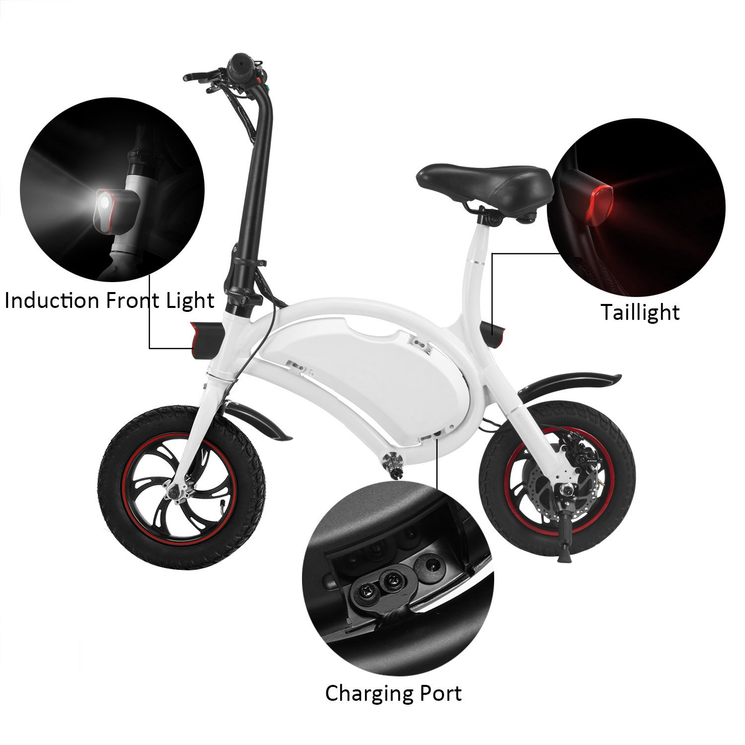 Bestkucky Folding Electric Bicycle, 350W 36V Lightweight E-Bike Mini Electric Bike with 15 Mile Range, Collapsible Frame, and APP Speed Setting (White-6AH)