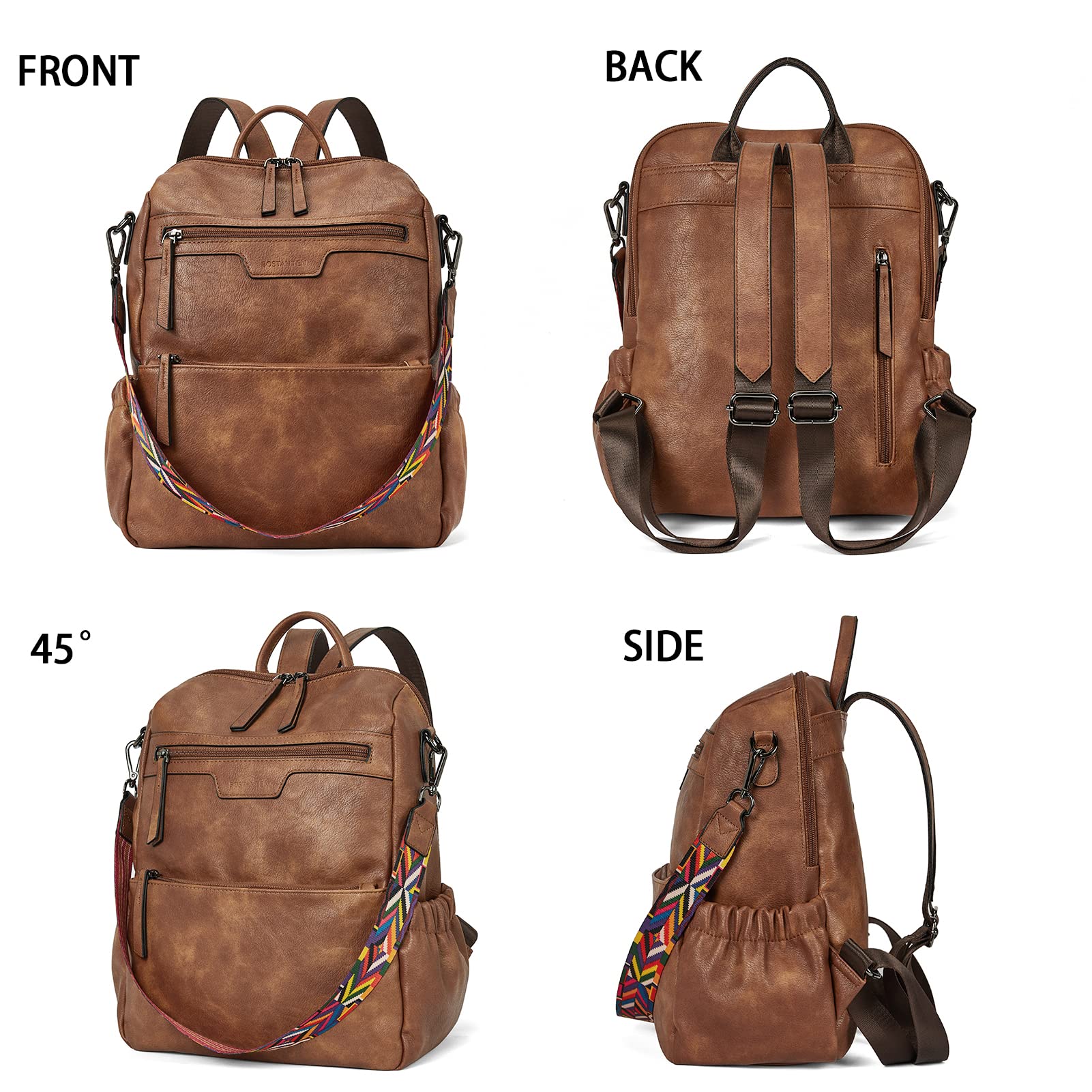 BOSTANTEN Backpack Purse for Women Fashion Designer Travel Backpack Leather Convertible Shoulder Bags Casual Daypack Brown