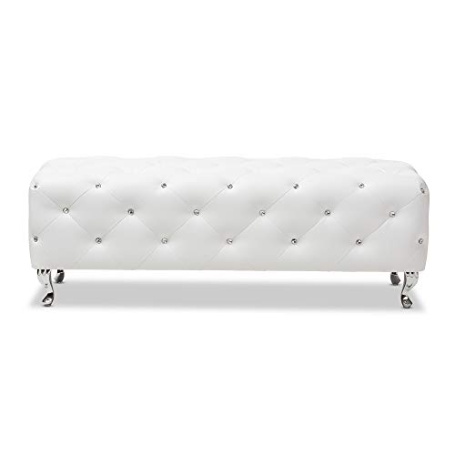 Baxton Studio Stella Crystal Tufted Modern Bench, White, 54(L)X19(W)X19.5(H)