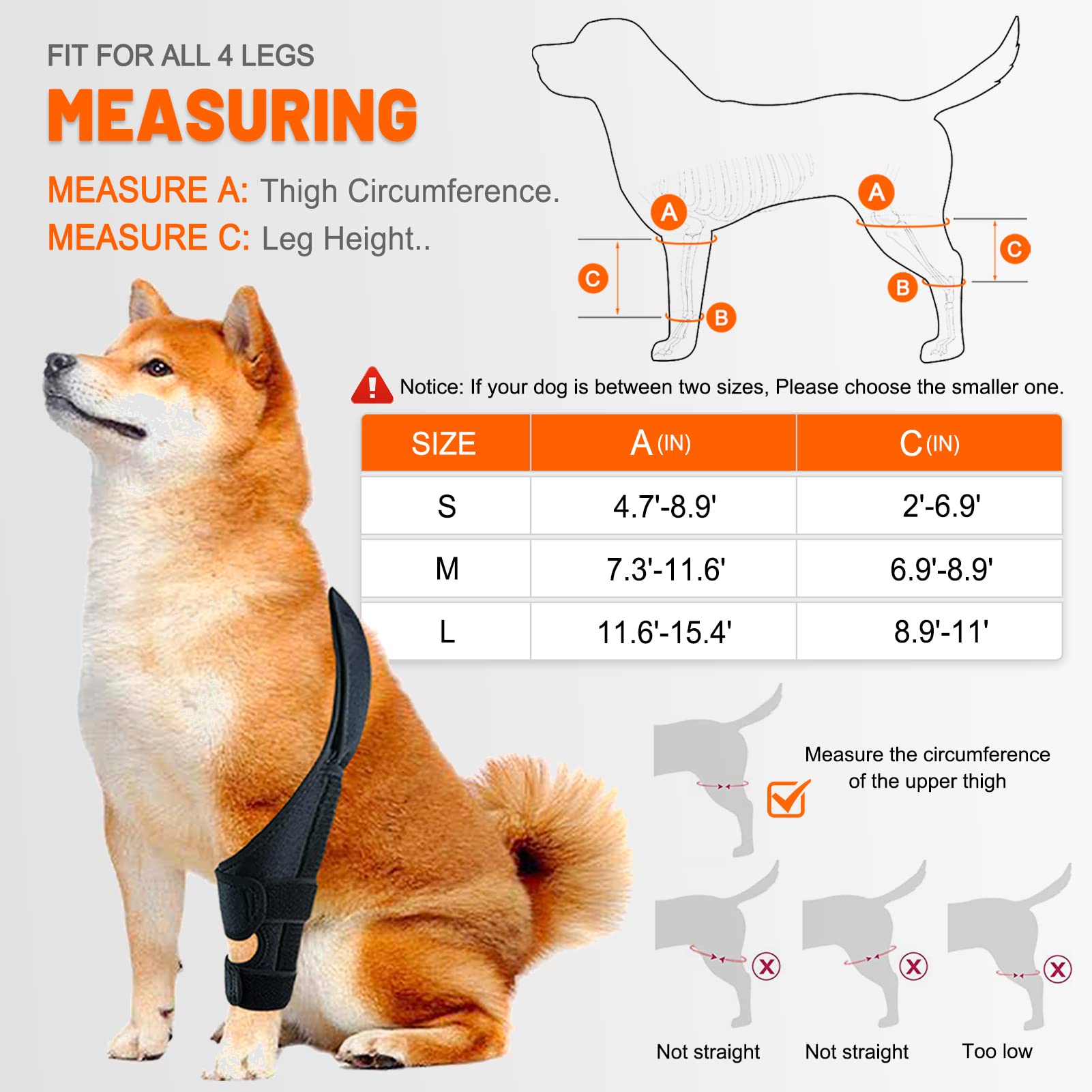 Dog Knee Brace for Torn Acl Hind Leg, Dog Leg Brace with Harness and Connection Belt, Support for Knee Cap Dislocation, Arthritis, Torn ACL Hind Leg (S(Thigh Girth 4.7″-8.9″, Leg Height 2″-6.9″))