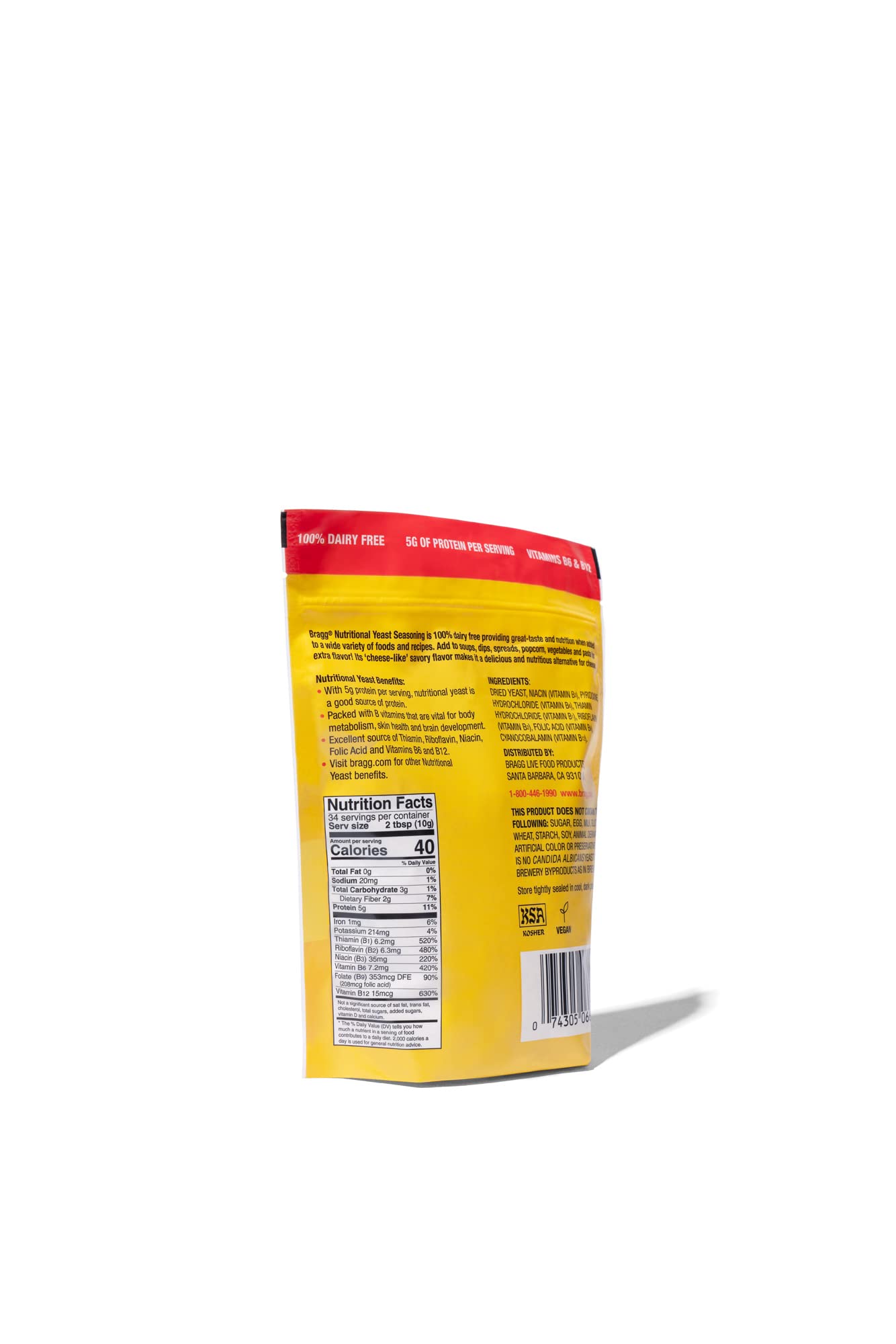 Bragg Premium Nutritional Yeast Seasoning - Vegan, Gluten Free β Good Source of Protein & Vitamins β Nutritious Savory Parmesan Cheese Substitute (Original, 12 Ounce (Pack of 1))