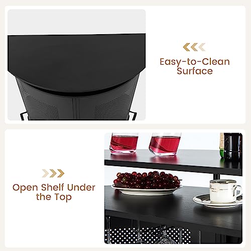 Giantex 4-Tier Home Bar Unit - Bar Cabinet with Storage Shelves, 3 Stemware Holders, Curved Countertop, Perforated Metal Front, Footrest, Mini Bars for Home, Kitchen, Living Room, Pub, Black
