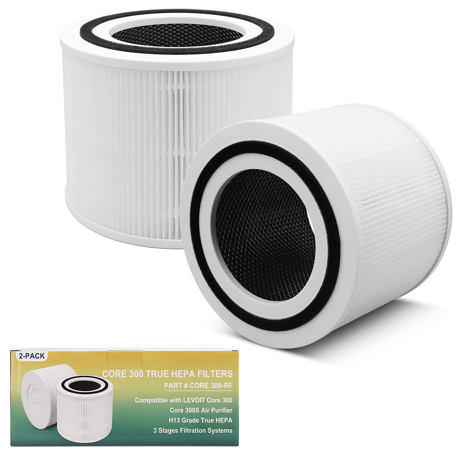 Core 300 Air Purifier Replacement Filter Compatible with LEVOIT Core 300 Air Purifier 3-in-1 H13 True HEPA Air Replacement Filter Compatible with LEVOIT Core 300,300S,P350 (2 Pack)