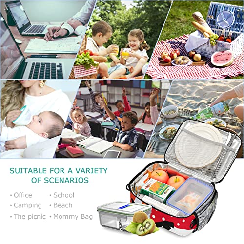 Cute Fox Lunch Box Flower Insulated Lunch Bag Girls Cooler Tote Kids Boys Shoulder Strap Reusable for School Picnic Travel Office
