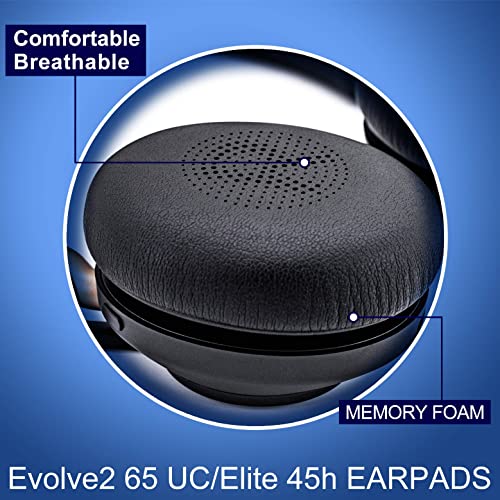 Earpads Replacement for Elite 45h, Evolve2 65 MS/UC Wireless Headphones - Protein Leather/Ear Cushion/Ear Cups by JESSVIT (Black)