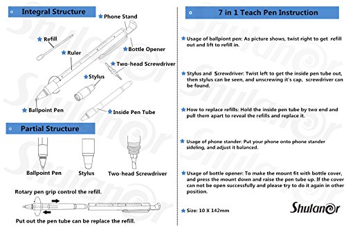 Shulaner 7 in 1 Metal Tech Tool Pen with Ruler, Bottle Opener, Phone Stand, Ballpoint Pen, Stylus and 2 Screw Driver, Multifunction Tool Fit for Men or Women, 4 Color, Pack of 4
